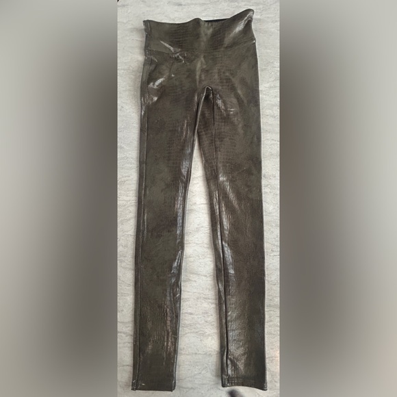 SPANX | Pants & Jumpsuits | Spanx Army Green Faux Leather Alligator ...